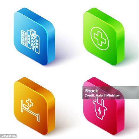 아이소 메트릭 라인 치과 클리닉 의료 크로스 서클 병원 침대 및 전기 플러그 아이콘을 설정합니다 벡터 3차원 형태에 대한 스톡 벡터 아트 및 기타 이미지 Istock