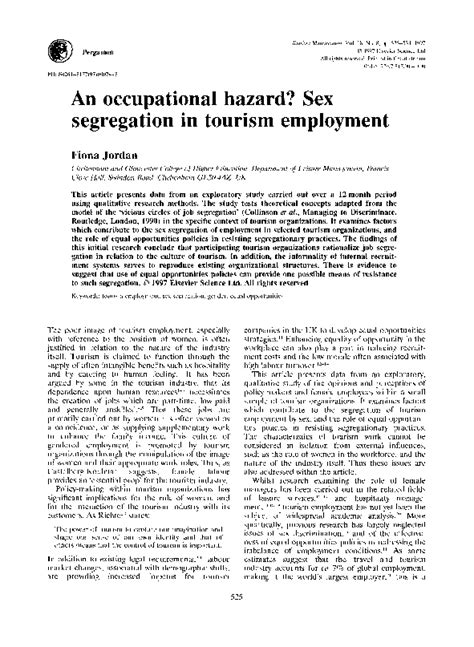 Pdf An Occupational Hazard Sex Segregation In Tourism Employment