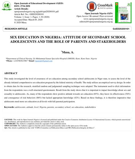 Pdf Sex Education In Nigeria Attitude Of Secondary School