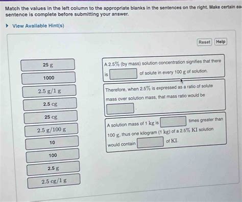Solved Match The Values In The Left Column To The Appropriate Blanks In The Sentences On The