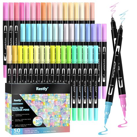 Buy Restly 50 Pastel Colors Brush Markers Pens For Adult Coloring Books
