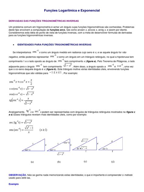Derivadas Das Funções Trigonométricas Inversas Pdf Trigonometria