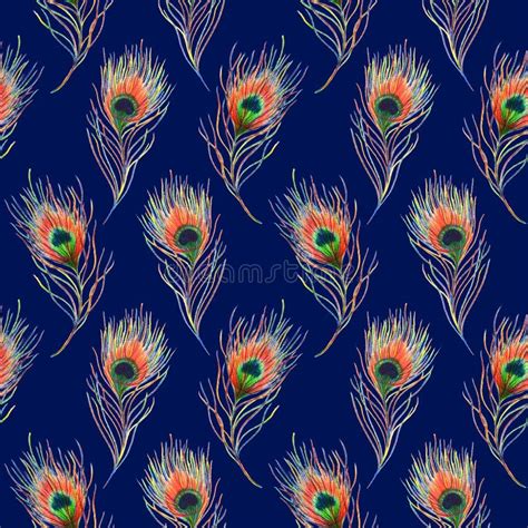 Rainbow Colorful Peacock Bird Feather Seamless Pattern Background Texture Stock Illustration