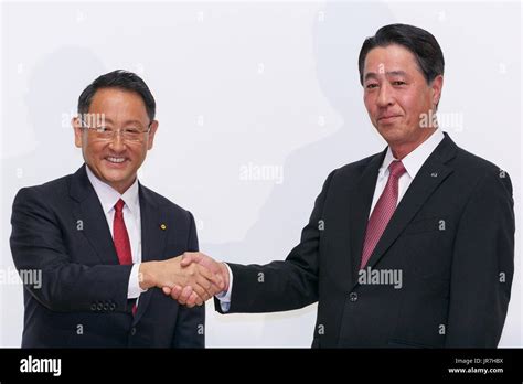 Tokyo Japan 4th Aug 2017 L To R Toyota Motor Corporation President Akio Toyoda And Mazda