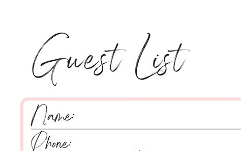 Guest List Template Guest List Tracker Party Events Birthday Wedding Guest List Printable