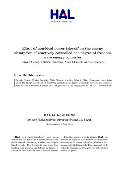 Pdf Effect Of Non Ideal Power Take Off On The Energy Absorption Of A