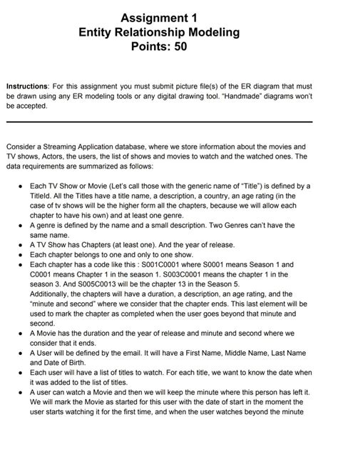 assignment 1 entity relationship modeling points 50