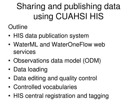 Ppt Sharing And Publishing Data Using Cuahsi His Powerpoint Presentation Id 5497239