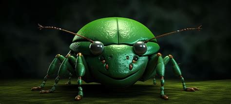 Premium Photo A Green Bug With A Big Round Ball On Its Head