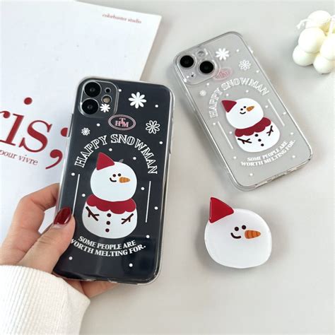 갤럭시 아이폰 해피 눈사람 스노우맨 그립톡 케이스 세트