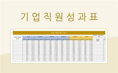 기업 직원 성과표 엑셀 Excel 및 구글 스프레드 시트 무료 다운로드 Slidesdocs