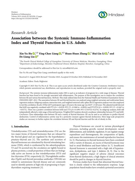 Pdf Association Between The Systemic Immune Inflammation Index And