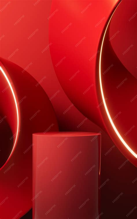 Premium Photo Red Curve Ring Geometry And Stage 3d Rendering
