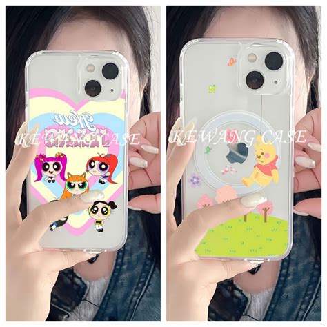 爆款卡通維尼熊iphone11 12 13 14 15pro Max手機殼 飛天小女警 Magsafe磁吸支架 台灣出貨 蝦皮購物
