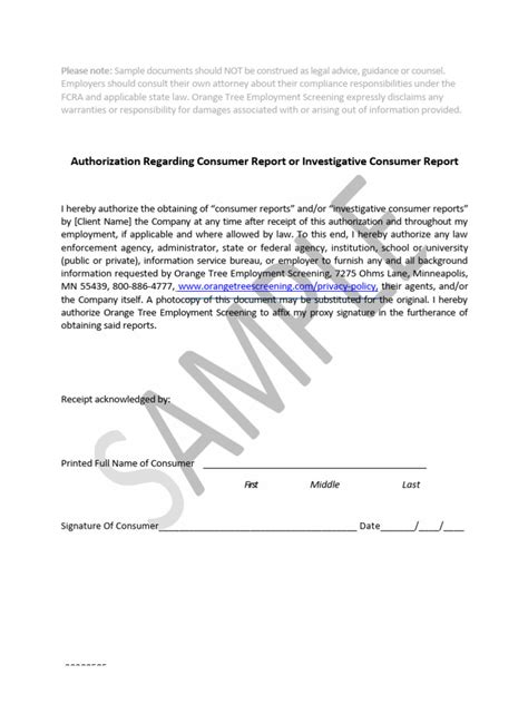 Orange Tree Authorization Form Pdf