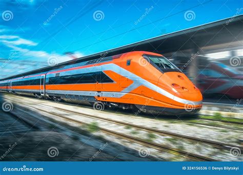 Passenger Train By Diesel Locomotive Passed The Railway Curve Stock