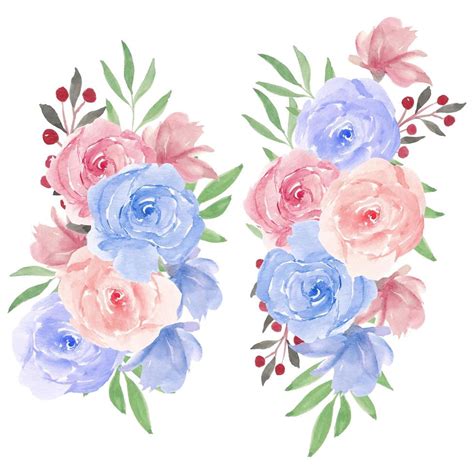 Ramo De Flores Rosas Acuarela En Rosa Azul 1211726 Vector En Vecteezy