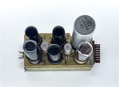Vintage Vacuum Tube Amplifier Module With Cylindrical Components Stock