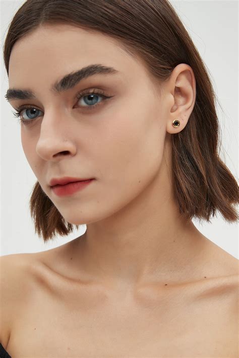 Aurora Gold Bezel Set Onyx Black Solitaire Stud Earrings Classicharms