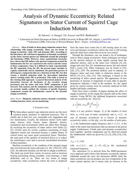Pdf Analysis Of Dynamic Eccentricity Related Signatures On Stator Current Of Squirrel Cage