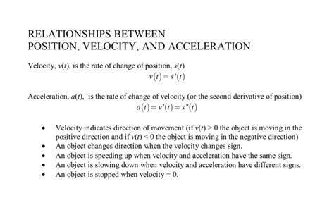 Position Velocity Acceleration Relationships