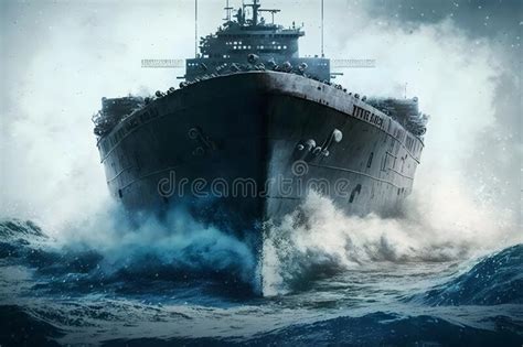 Navy Aircraft Carrier In Wavy Sea Water Neural Network Generated Art