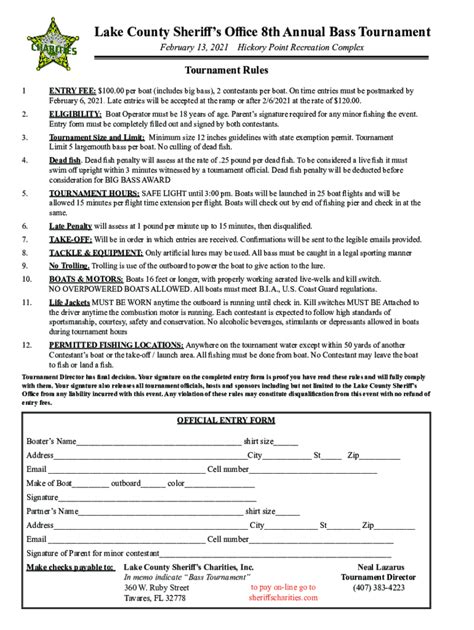 Fillable Online Lake County Sheriffs Office 8th Annual Bass Tournament