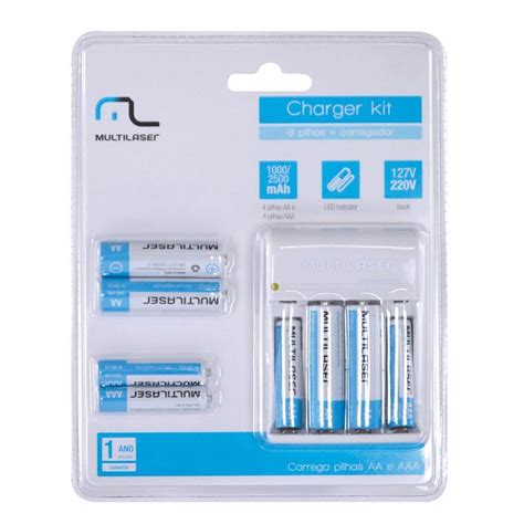Carregador De Pilhas Multilaser 4 Pilhas AA 2500Mah E 4 Pilhas AAA