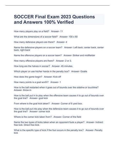 soccer final exam 2023 questions and answers 100 verified soccer
