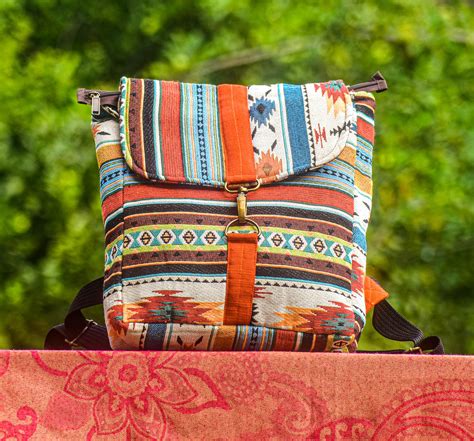 Colorful Fabric Backpack Modern Pattern Ethnic Rucksack Hippie