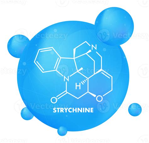 Strychnine Molecule Inside Blue Sphere With Chemical Formula And
