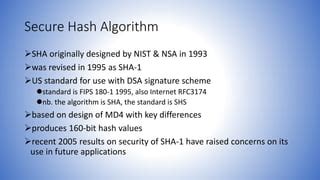 Information And Network Security 39 Secure Hash Algorithm PPT