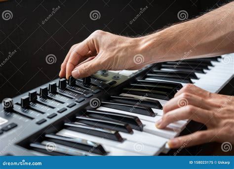 Midi Keyboard Midi Controller Synthesizer In Studio Stock Image