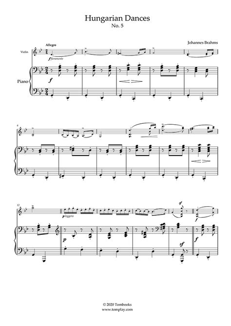 Free Sheet Music Brahms Johannes WoO 1 No 5 Hungarian Dance No