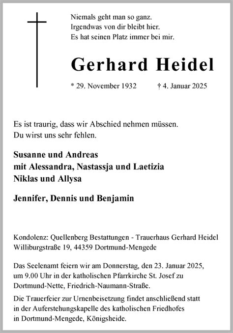 Traueranzeigen Von Gerhard Heidel Sich Erinnernde