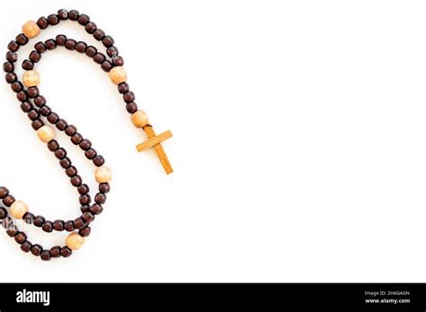 Christian Rosary Beads With Wooden Cross Religion Concept Stock Photo Alamy