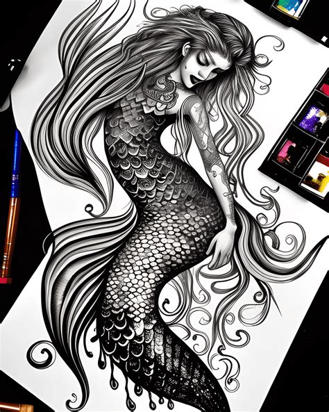 Mermaid Dark Drawing Sketch Graphite Tattoo Sparkly Electric Colors