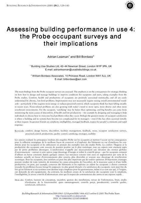 Pdf Assessing Building Performance In Use 4 The Probe Occupant Surveys And Their Implications