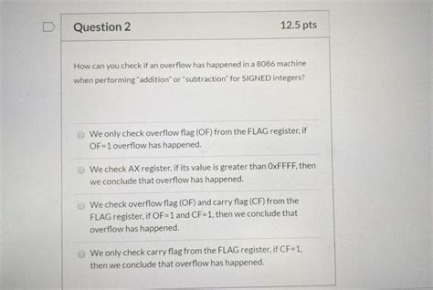 Solved Question 2 125 Pts How Can You Check If An Overflow