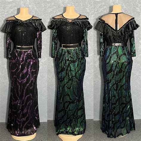 Queenfunky African Americans Fashion Qfy Plus Size Sequin Mermaid Dress