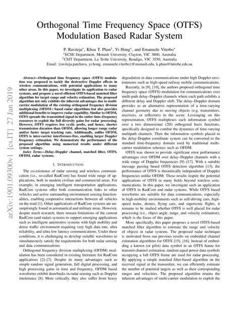 Orthogonal Time Frequency Space OTFS Modulation Based Radar System