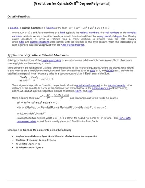Solution 5th Order Polynomial Equation Tessshebaylo