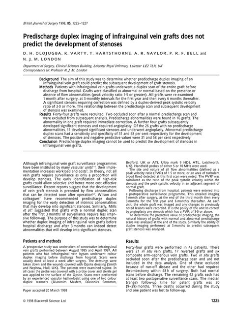 Pdf Predischarge Duplex Imaging Of Infrainguinal Vein Grafts Does Not Predict The Development