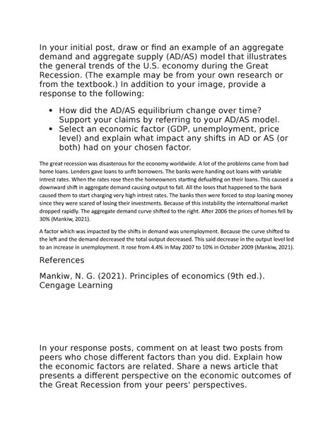 Discussion Aggregate Demand And Supply In Your Initial Post Draw