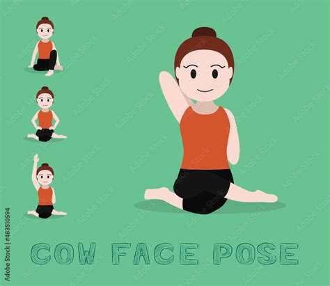 Yoga Tutorial Cow Face Pose Cute Cartoon Vector Illustration Stock