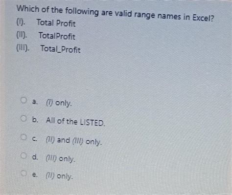 Solved Which Of The Following Are Valid Range Names In