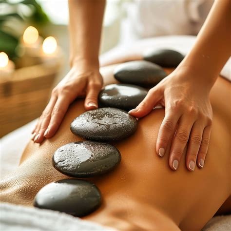 Premium Photo Relaxation And Renewal A Therapist Places Hot Stones