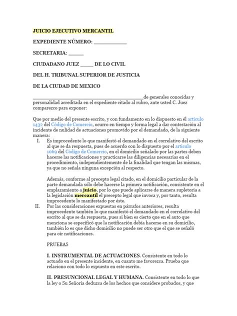 Contestacion Al Incidente De Nulidad De Actuaciones Pdf Demanda
