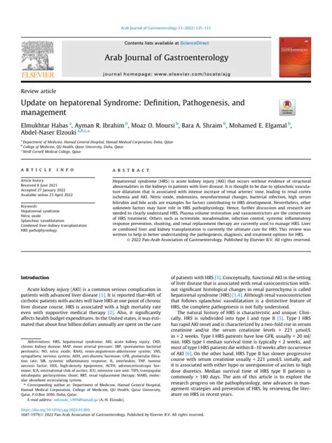Update On Hepatorenal Syndrome Definition Pathogenesis And Management