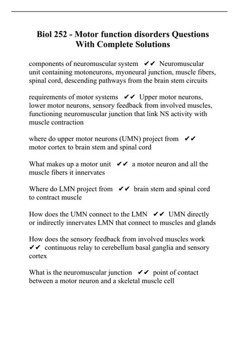 Biol 252 Motor Function Disorders Questions With Complete Solutions
